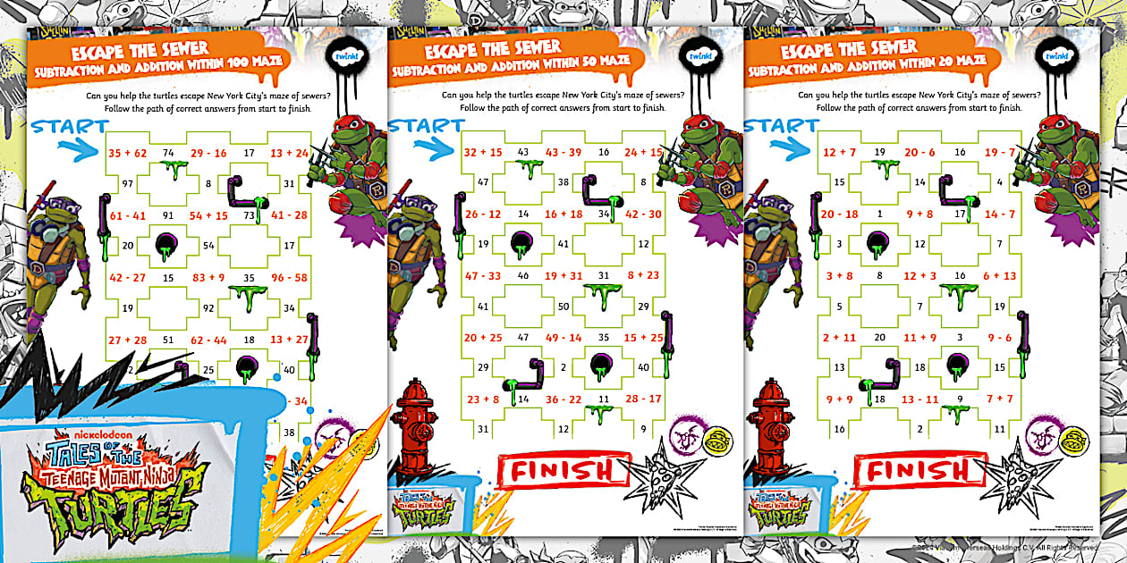FREE! - 👉 TMNT Maths Addition and Subtraction Maze | Twinkl Resources