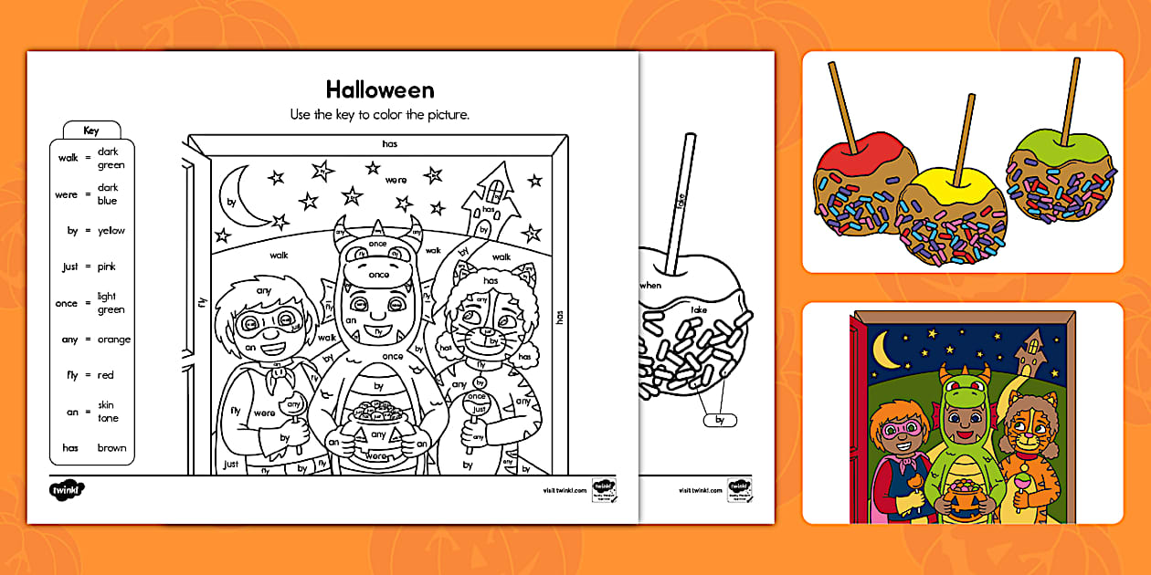 First Grade Halloween Color by Sight Word Worksheet - Twinkl