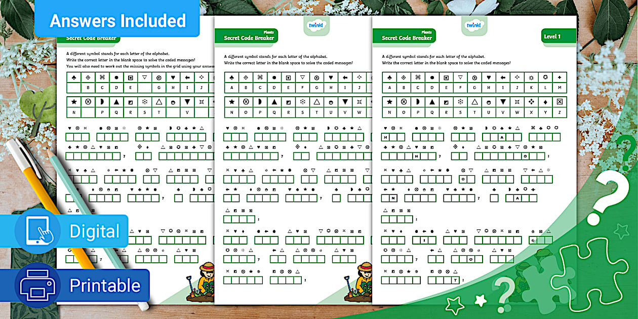 Plants Secret Code Breaker - AL - Twinkl - Kids Puzzles