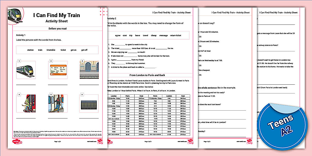 ESL Teens Train Activity Sheet (teacher made) - Twinkl