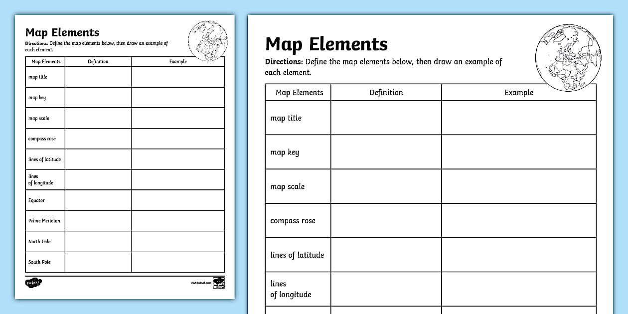 Sixth Grade Map Elements Graphic Organizer (teacher made)