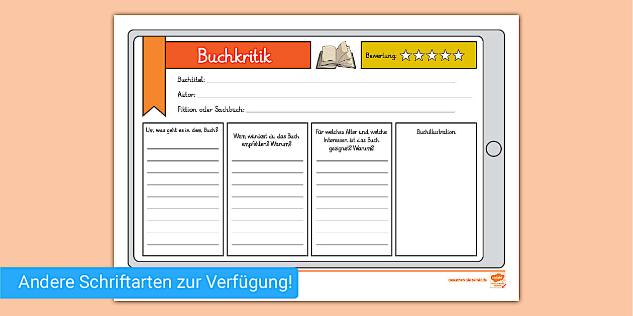 Vorlage für eine Buchrezension (teacher made) - Twinkl