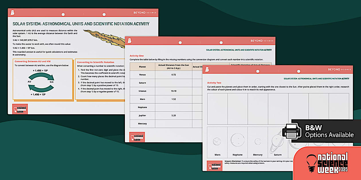Solar System: Astronomical Units and Scientific Notation Activity