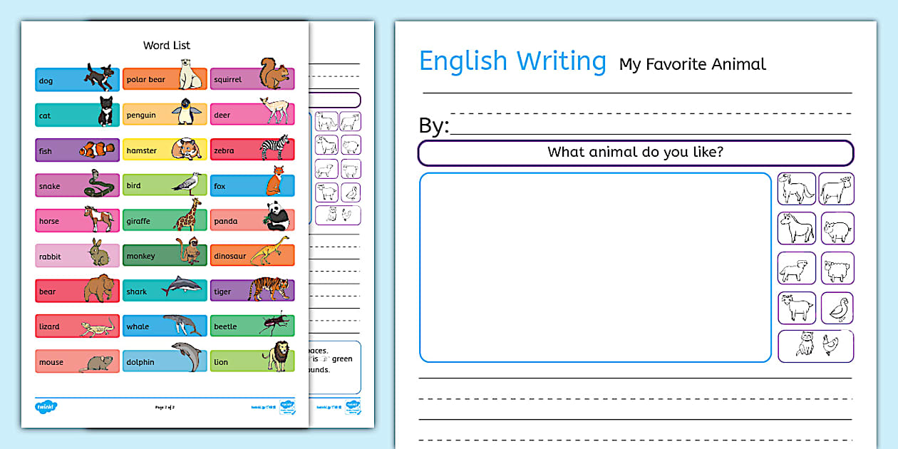 What animal do you like? English writing activity for Elementary school