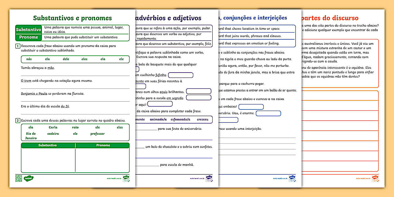 Oito classes gramaticais para crianças (teacher made)