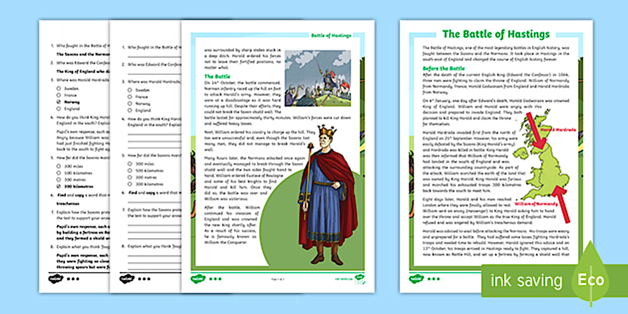 Battle of Hastings KS2 Comprehension - Teaching Resource