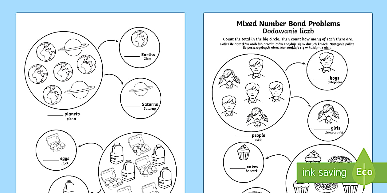 Mixed Number Bond Problems Worksheet / Worksheet English/Polish