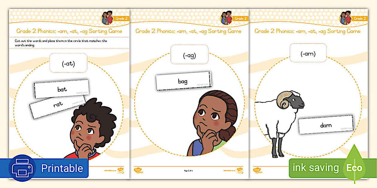 Grade 2 Phonics: am ag at: Sorting Activity - Revision