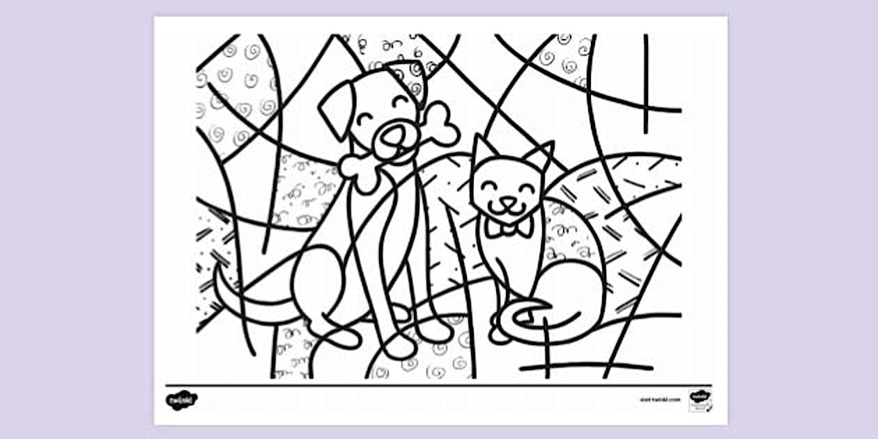 Printable Colouring Page Dogs and Cats | Twinkl