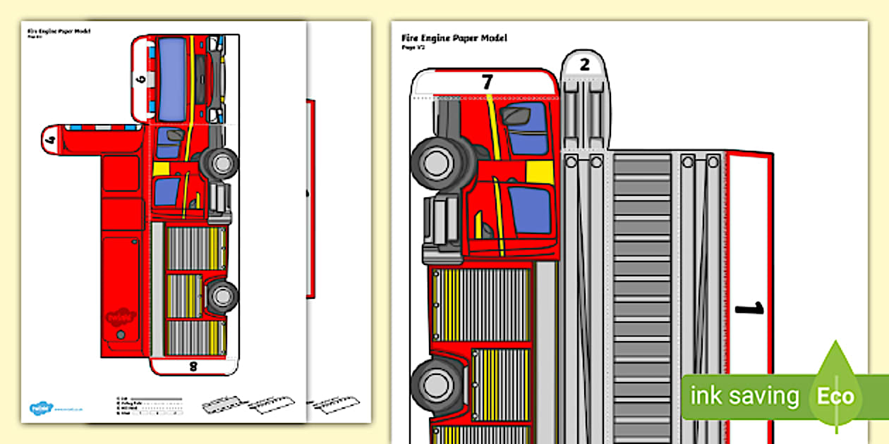 3D Fire Engine Activity - KS1 Papercraft (teacher made)
