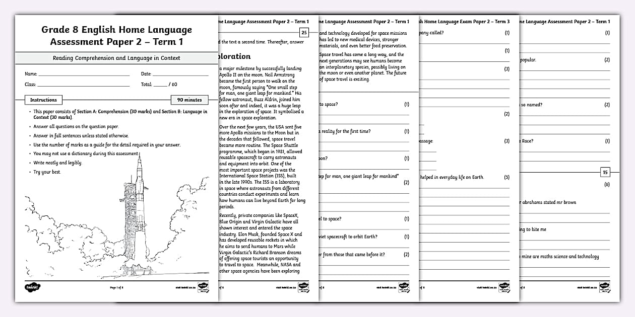 Grade 8 English Home Language Assessment - Term 1 - Twinkl
