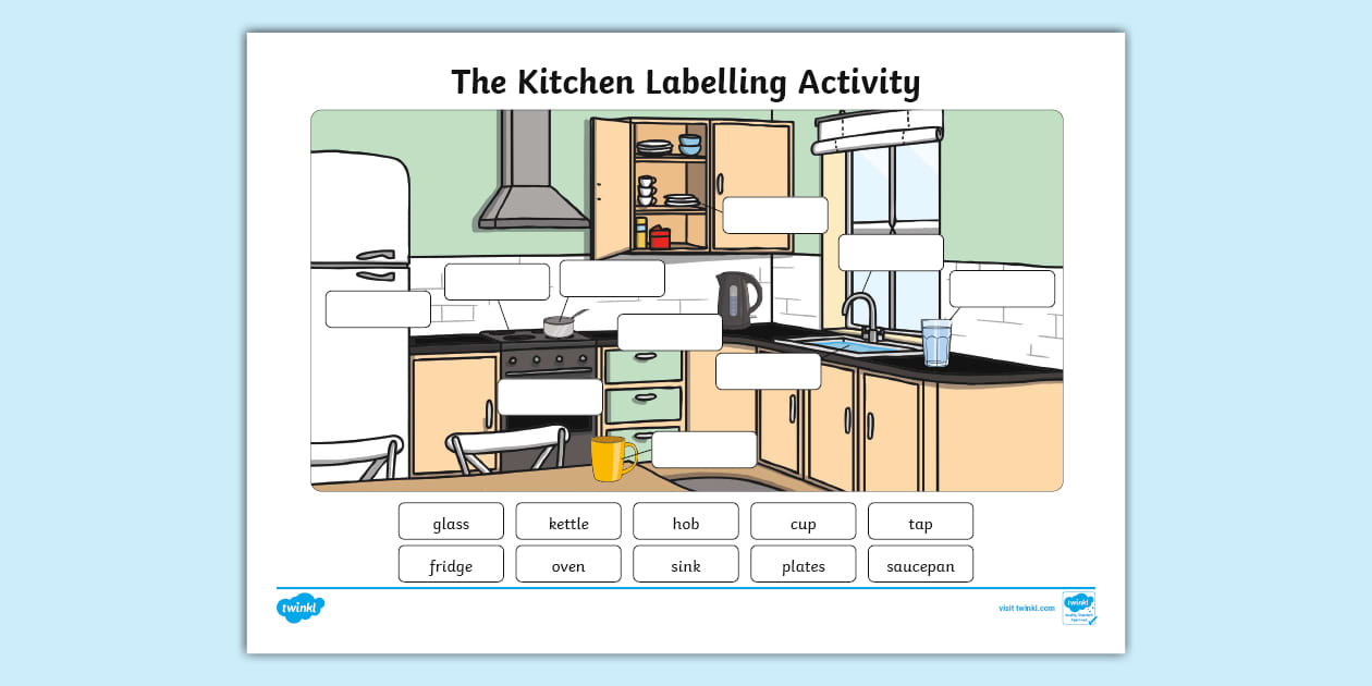 Kitchen Labelling Activity Sheet (teacher made) - Twinkl