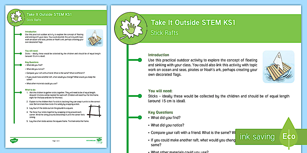 KS1 Take It Outside STEM Stick Raft Activity (teacher made)