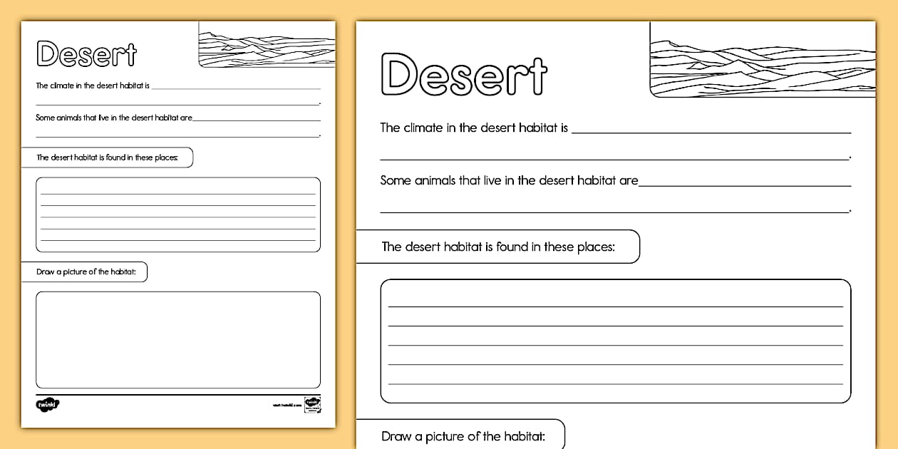 Desert Habitat Research Worksheet for K-2nd Grade - Twinkl