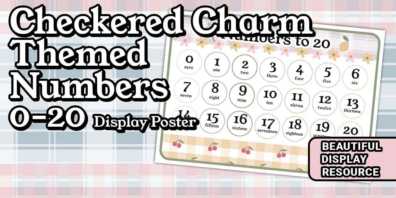 * NEW * Checkered Charm Themed Numbers 0-20 Display Poster