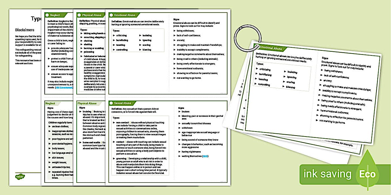 early years safeguarding - signs and types of abuse cards