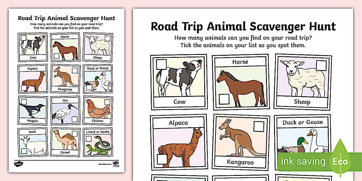 Animal-Themed Scavenger Hunt for Road Trips | Twinkl