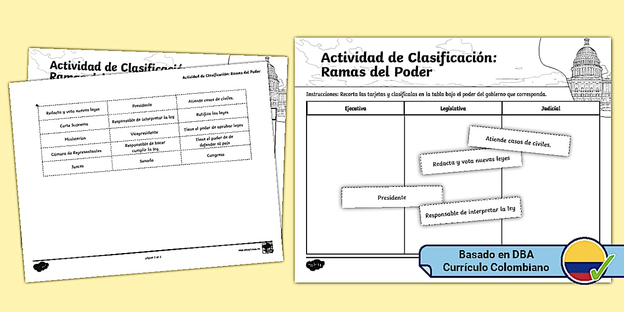 Actividad de Clasificación: Ramas del Poder Twinkl Colombia