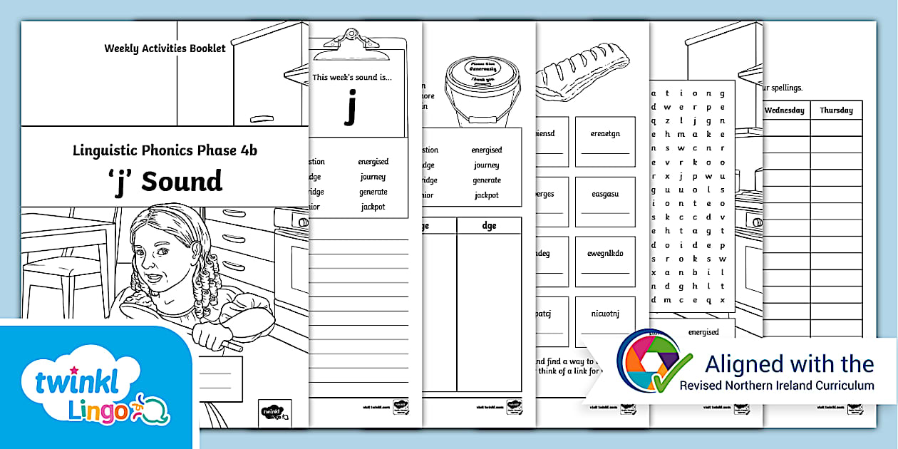 NI Linguistic Phonics Phase 4b 'j' Sound Activities Booklet