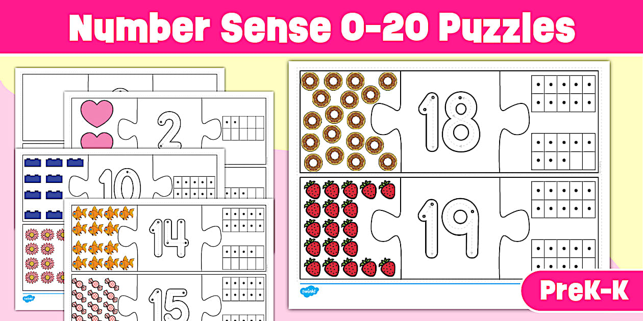 Number Sense 0-20 Match and Trace Math Puzzles for PreK-K