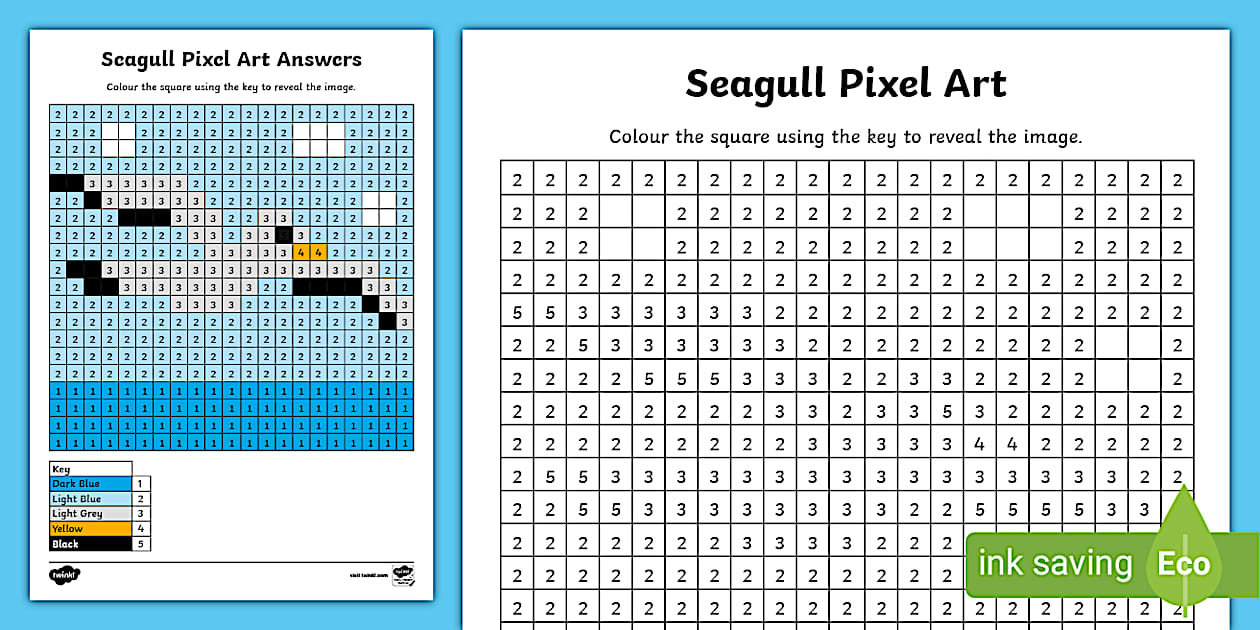 Seagull Pixel Art Template | Twinkl | Pixel Art Template KS1
