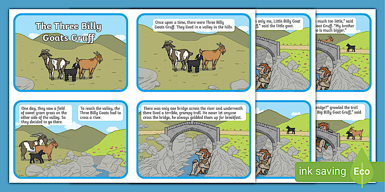 Three Billy Goats Gruff Story Sequencing Cards - Twinkl