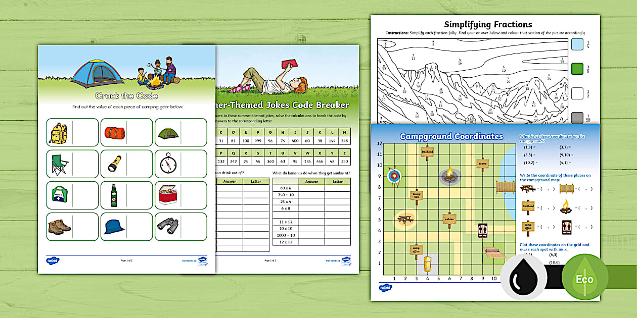 Camping-Themed Summer Fun Math Activity Pack (teacher made)