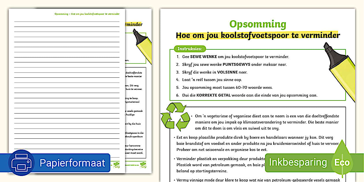 Opsomming - Hoe om jou Koolstofvoetspoor te Verminder