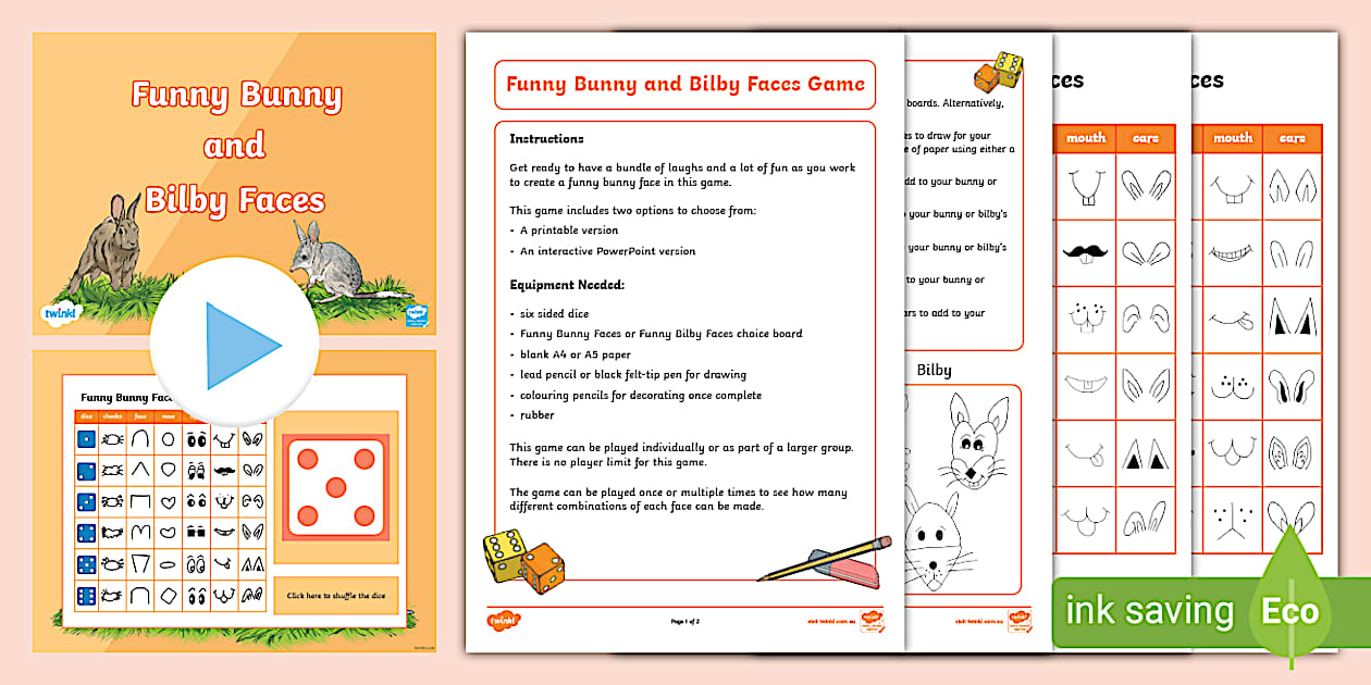 Funny Bunny and Bilby Faces Game (teacher made) - Twinkl