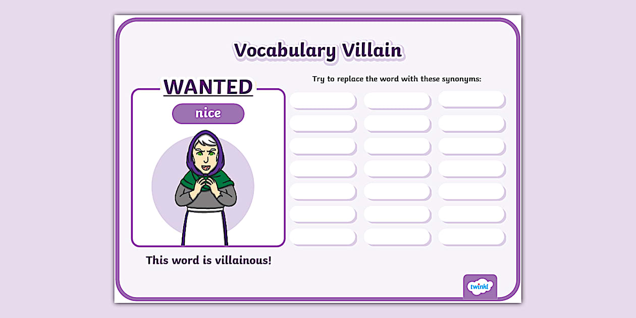 Editable Vocabulary Villain Nice Word Mat - Twinkl