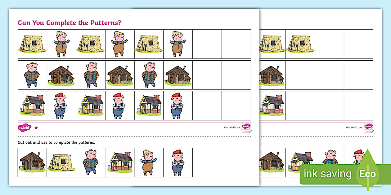 The Three Little Pigs Complete the Pattern Worksheet