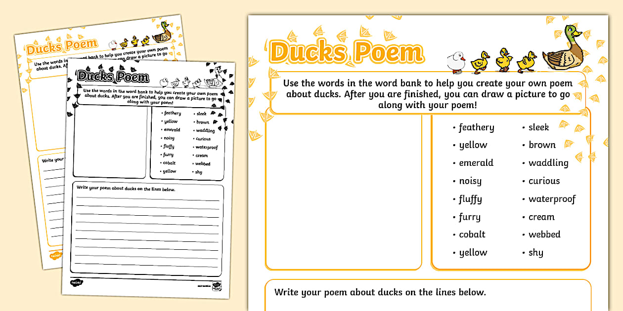 Ducks Poem Writing Template (teacher made) - Twinkl