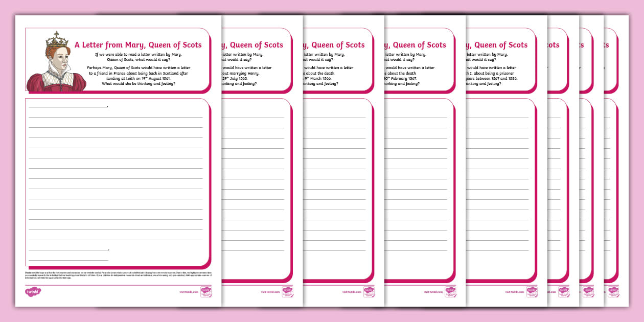 Mary, Queen of Scots Lost Letters Writing Frames - Twinkl