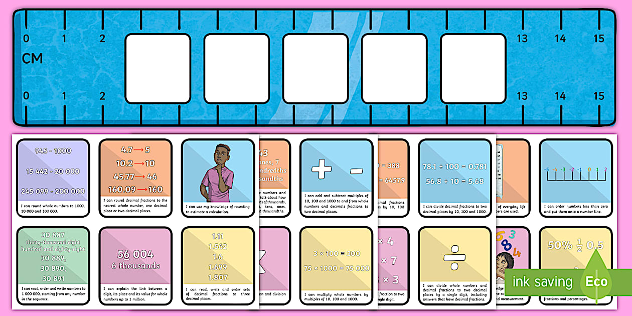 Second Level Number, Money and Measure Ruler Display Target Cards - English