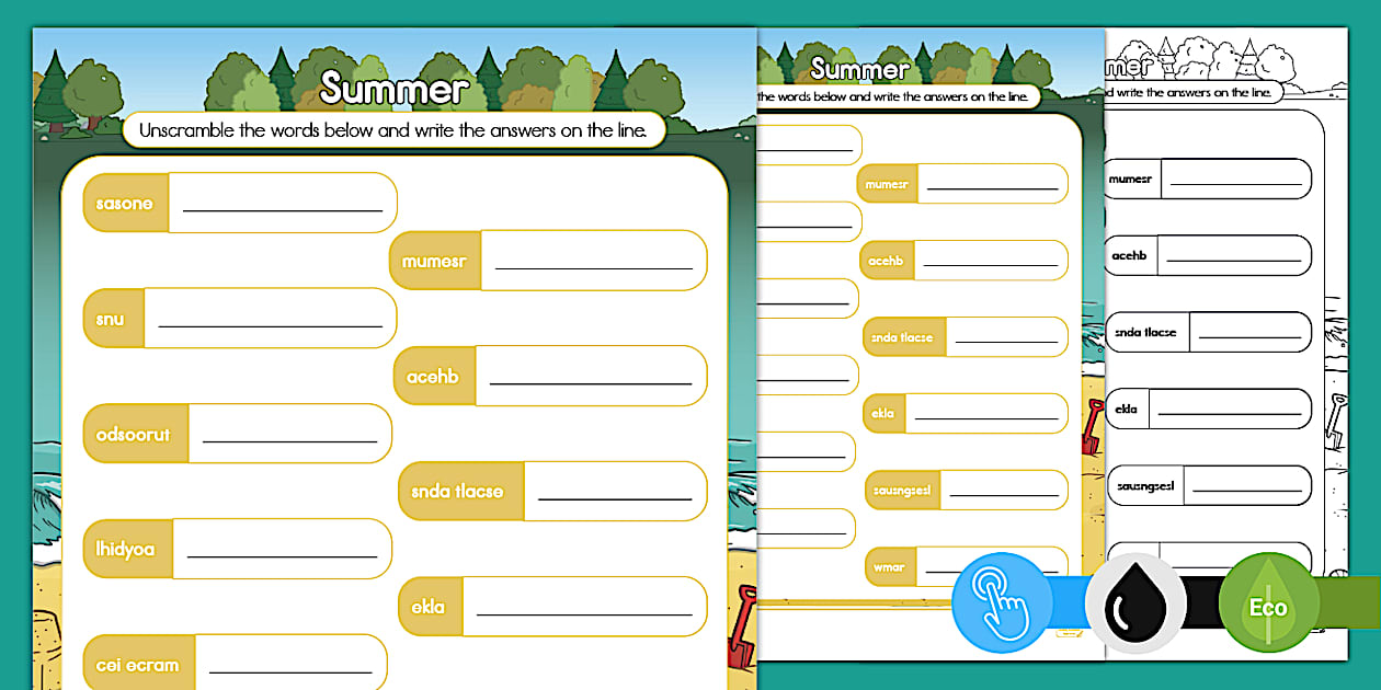 Primary Summer Word Scramble | Summer Word Scramble PDF