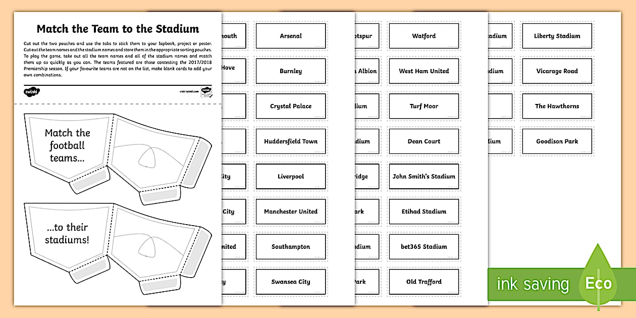 Match the Team to the Stadium Worksheet / Worksheet