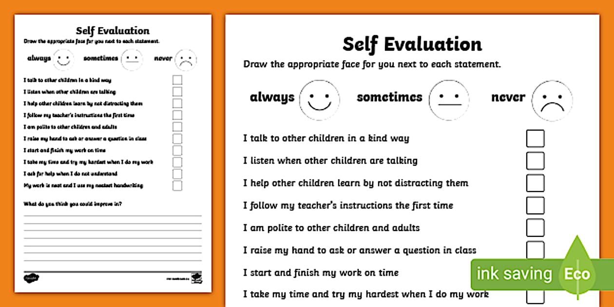 Editable Self Evaluation Questionnaire Worksheet - Twinkl