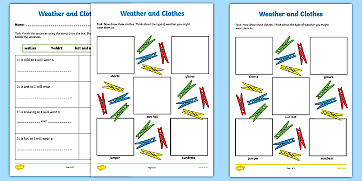 Weather and clothes cloze | Worksheet | Easy to print