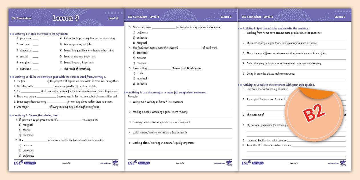ESL Curriculum Level 13 Lesson 9 Activity Sheet