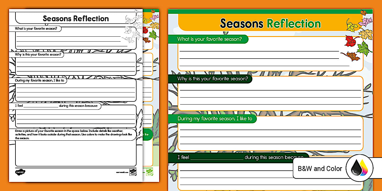Seasons Reflection Worksheet for 1st-2nd Grade - Twinkl