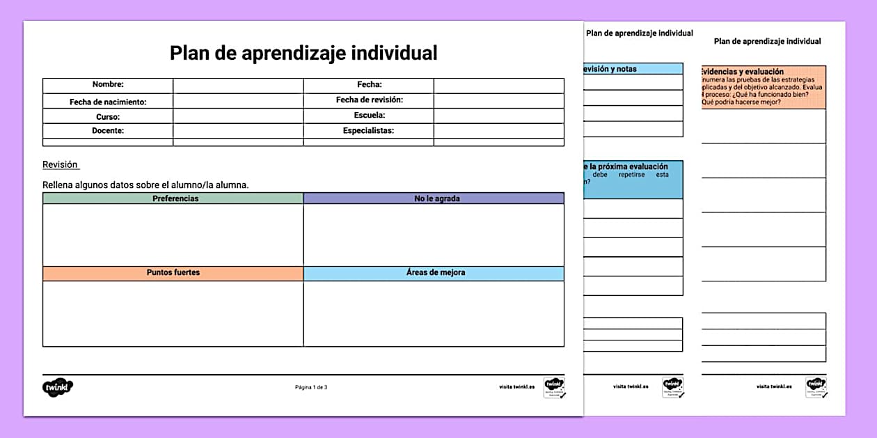 Plantilla para docentes: Plan de aprendizaje individual