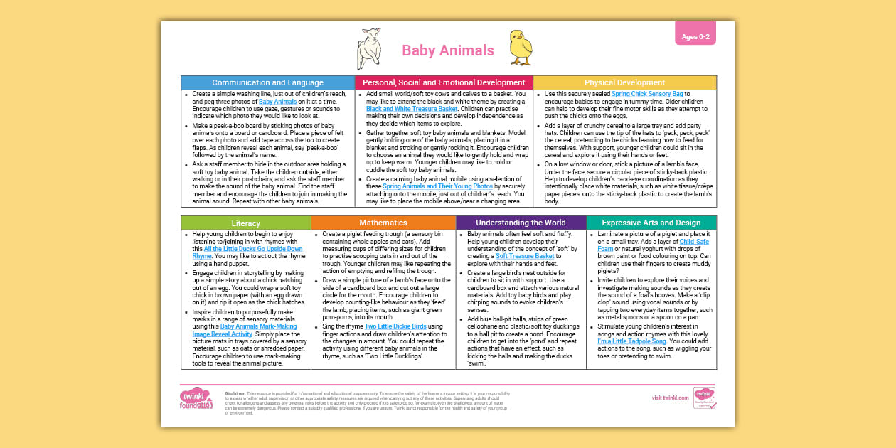 EYFS Ages 0-2 Topic Planning Web: Baby Animals | Twinkl
