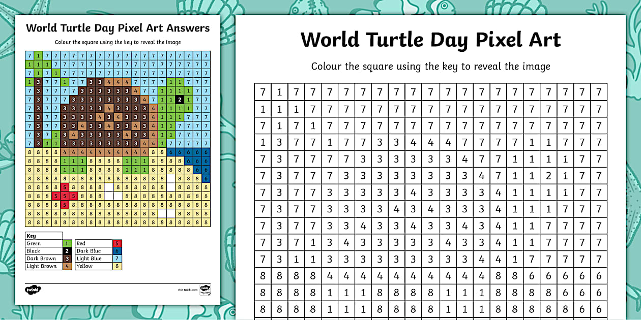 Pixel Art Turtle Template (teacher made) - Twinkl