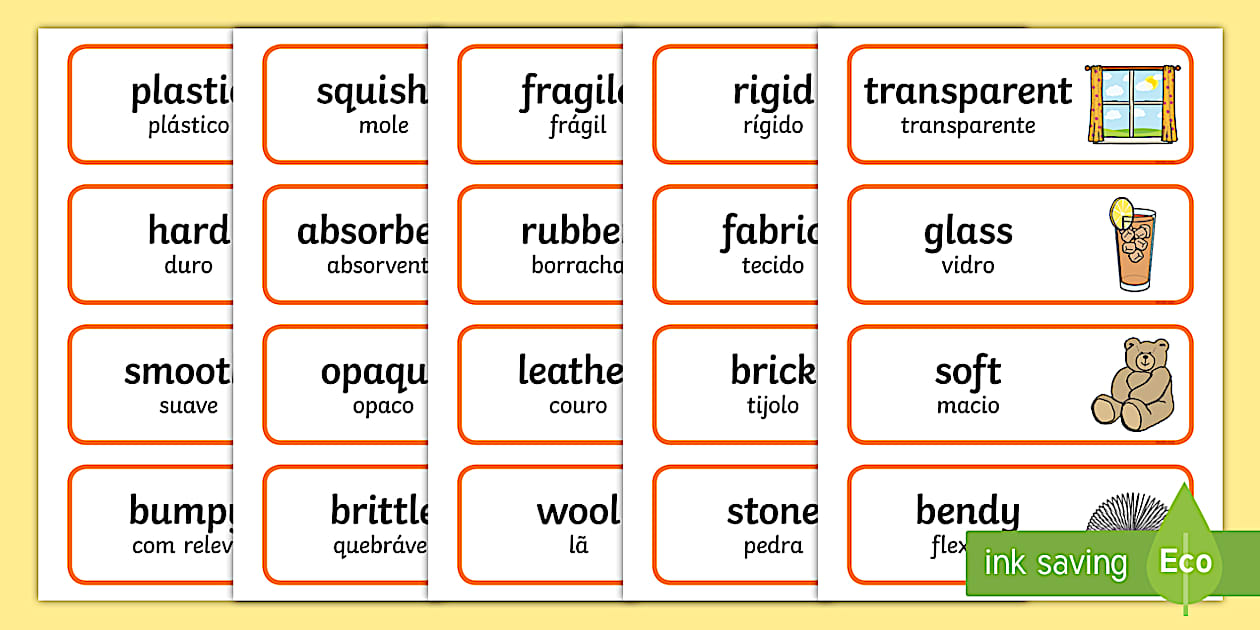 Materials Word Cards - English/Portuguese (Brazil) - Twinkl