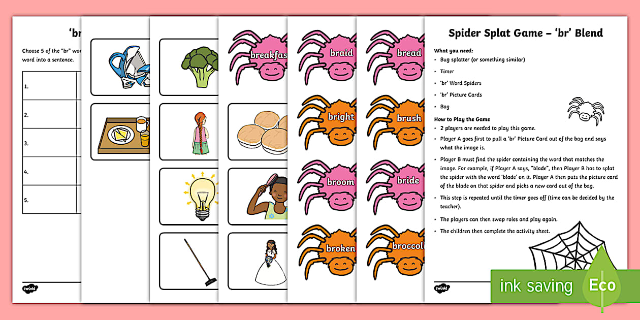 Spider Splat 'br' Blend Game (teacher made) - Twinkl