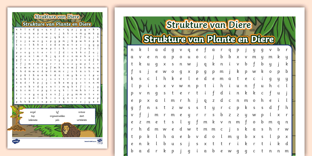 Strukture van Diere - Woordsoek (l'enseignant a fait)