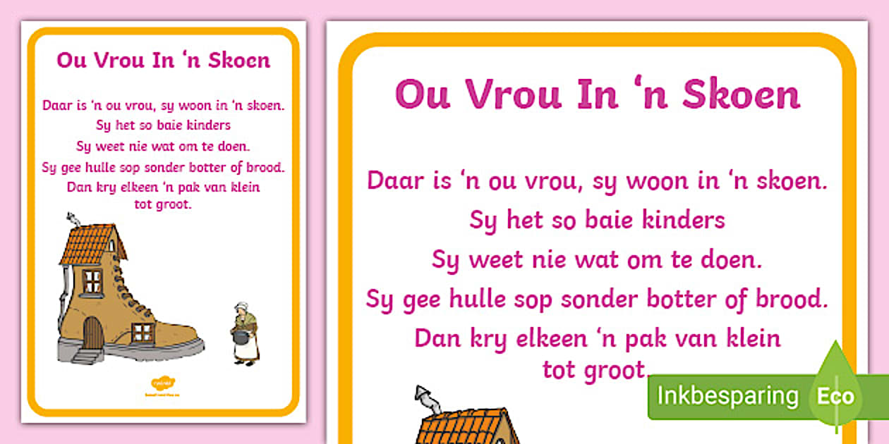 Ou Vrou In 'n Skoen Rympie Plakkaat (Teacher-Made) - Twinkl