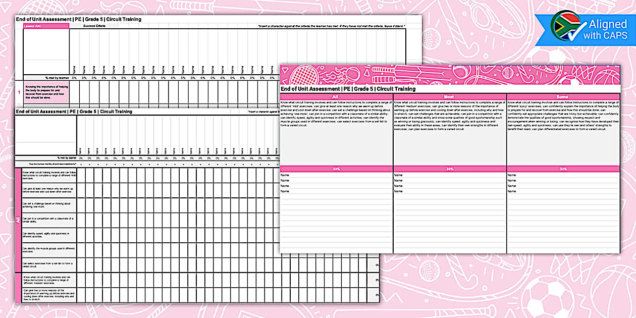 Grade 5 Physical Circuit Training Assessment Spreadsheet
