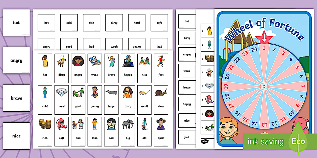 Synonym and Antonym Wheel of Fortune Spinning Wheel Activity Pack
