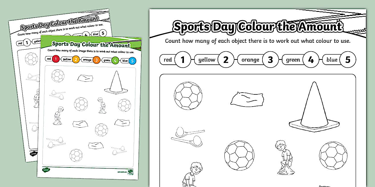 👉 Sports Day Equipment Colour the Amount Worksheet